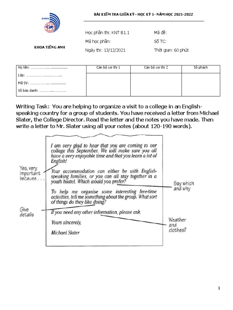 b1 Writing Test - Formal Letter - No 1 | PDF