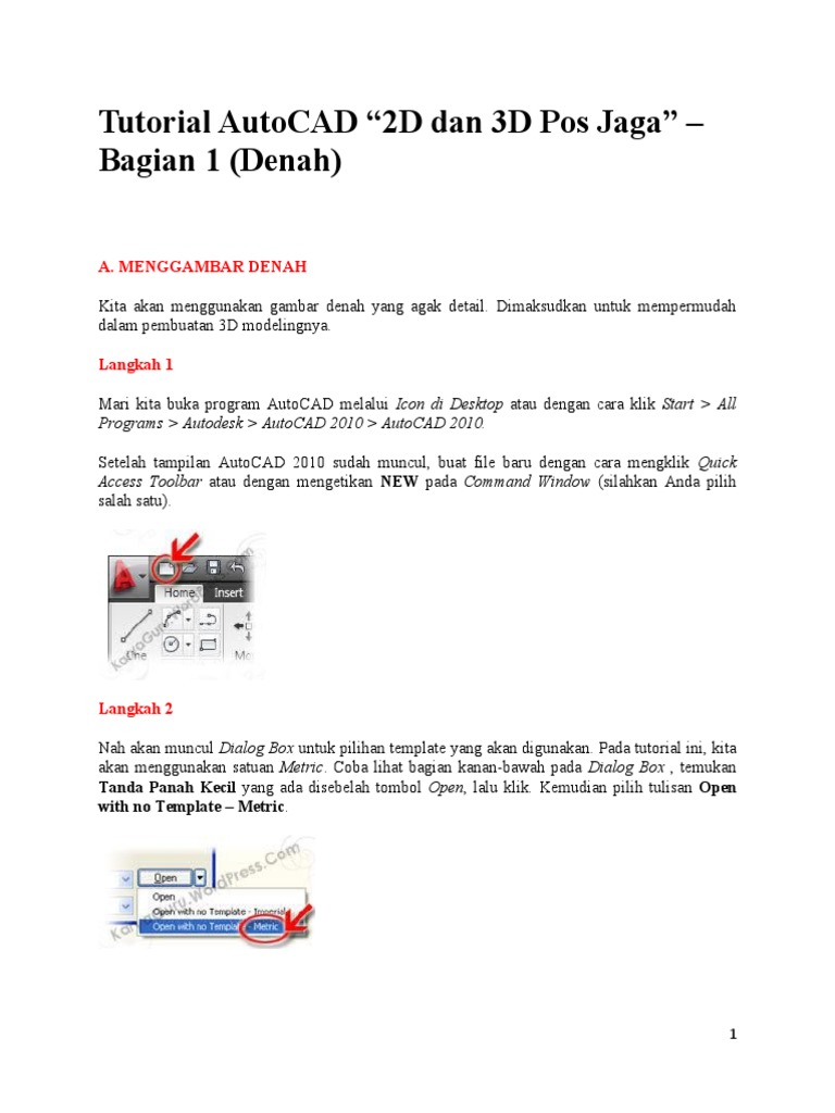 Tutorial Denah Pos Jaga AutoCAD 2D | PDF