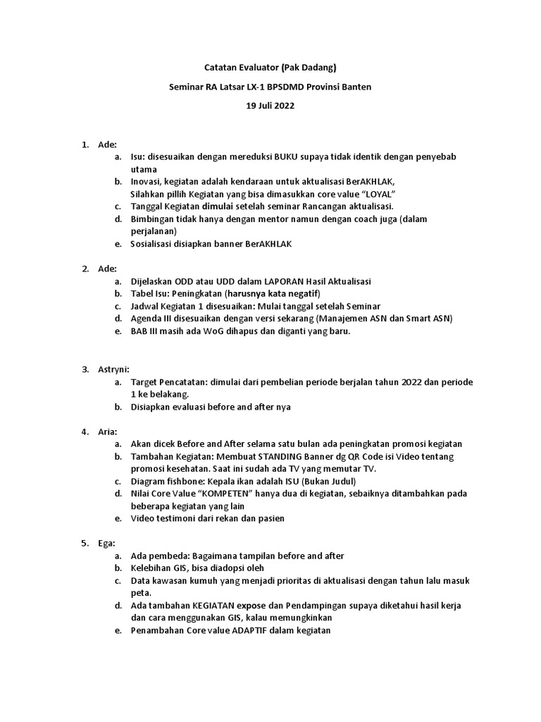Catatan Evaluator Pak Dadang | PDF