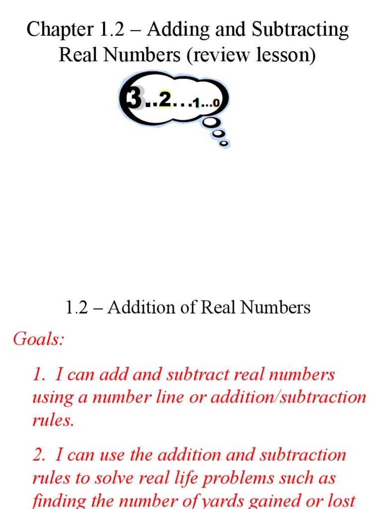 1-2 - Adding and Subtracting Real Numbers | PDF | Numbers | Subtraction