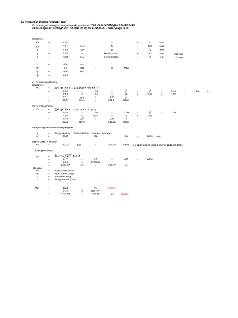 Perhitungan Tulangan Dinding | PDF
