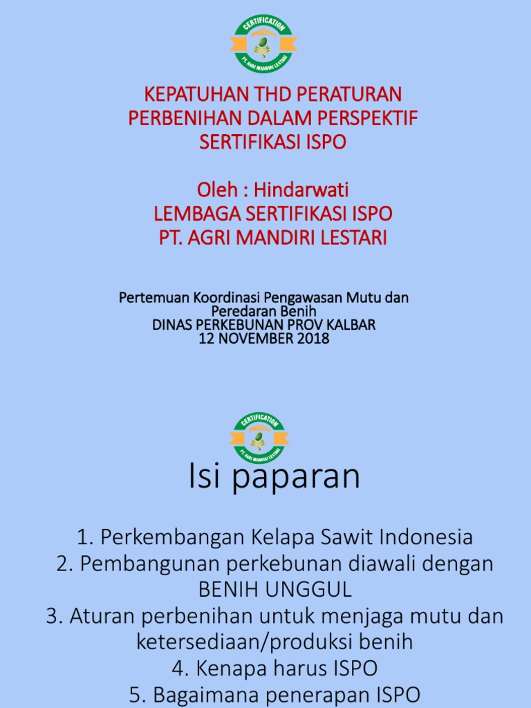 Presentasi ISPO PT AML Benih Kalbar | PDF