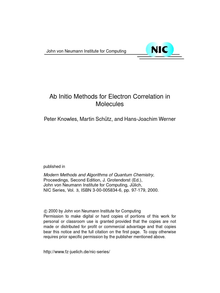 Ab Initio Methods For Electron Correlation in | PDF | Hartree–Fock Method | Molecular Orbital