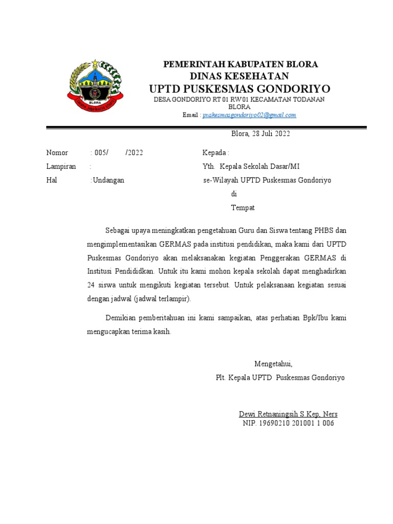 Undangan Kegiatan GERMAS Puskesmas 2022 | PDF