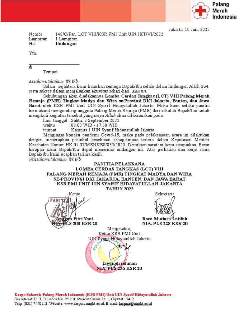 Undangan LCT VIII KSR PMI UIN Jakarta | PDF
