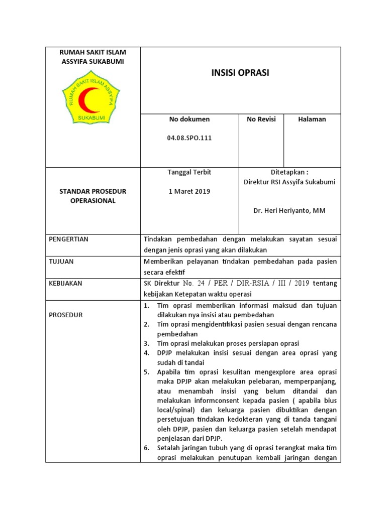 Prosedur Insisi Operasi di RSI Assyifa | PDF