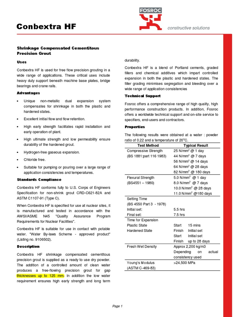 Datasheet File Conbextra - HF | PDF | Water | Casting (Metalworking)