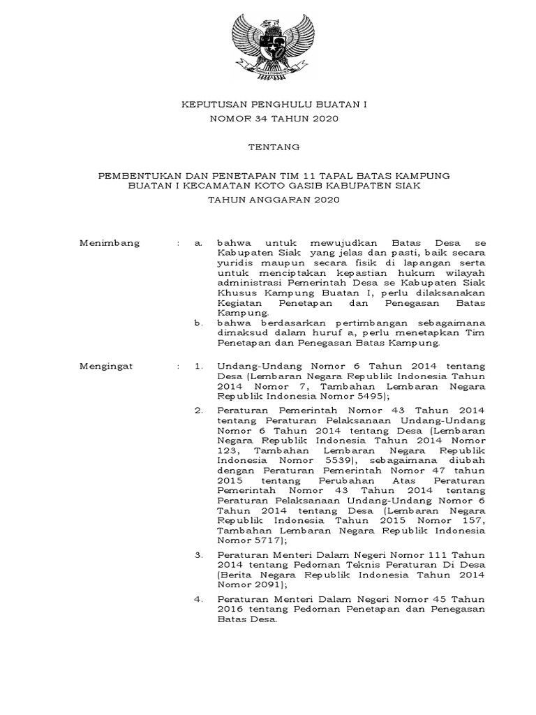 Contoh SK Tim Penegasan Dan Penetapan Batas Desa | PDF