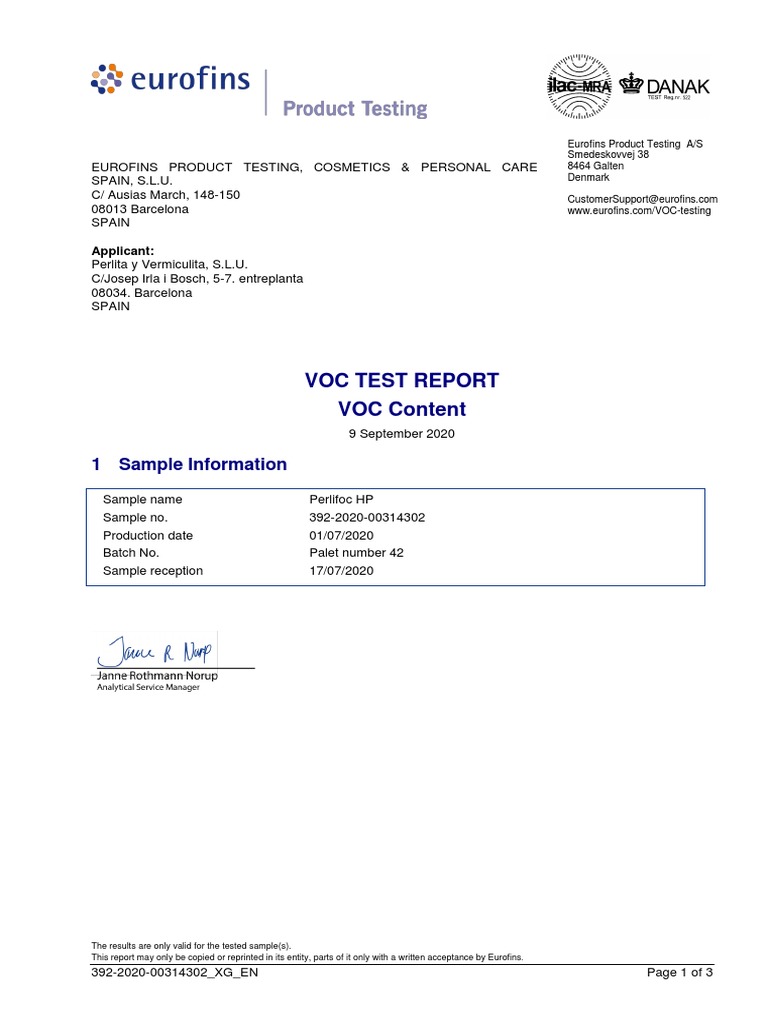 Voc Test Report VOC Content: 1 Sample Information | PDF | Science ...