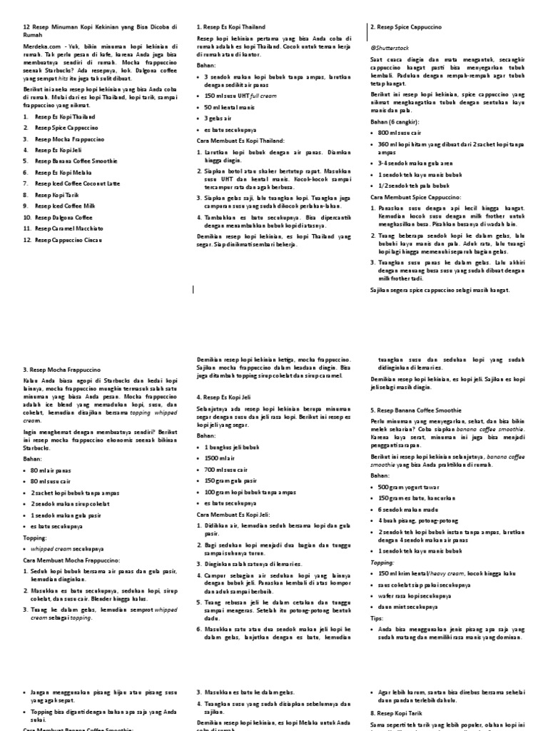 12 Resep Minuman Kopi Kekinian Yang Bisa Dicoba Di Rumah | PDF