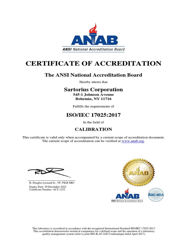 Sartorius ISO/IEC 17025 Accreditation | PDF | Calibration | Uncertainty