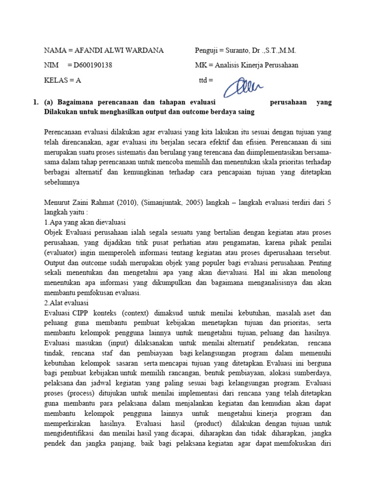 Afandi Alwi Wardana - D600190138 - UTS - Analisis Kinerja Perusahaan | PDF | Bisnis