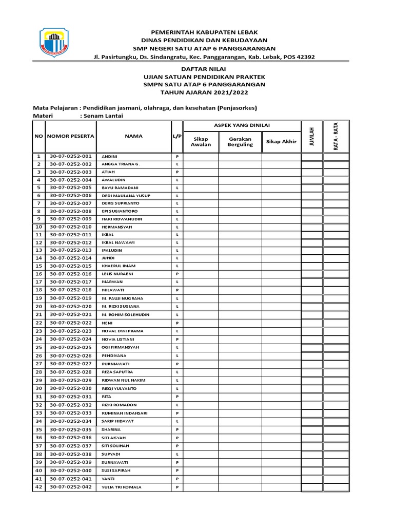 Contoh Format Nilai Praktek | PDF