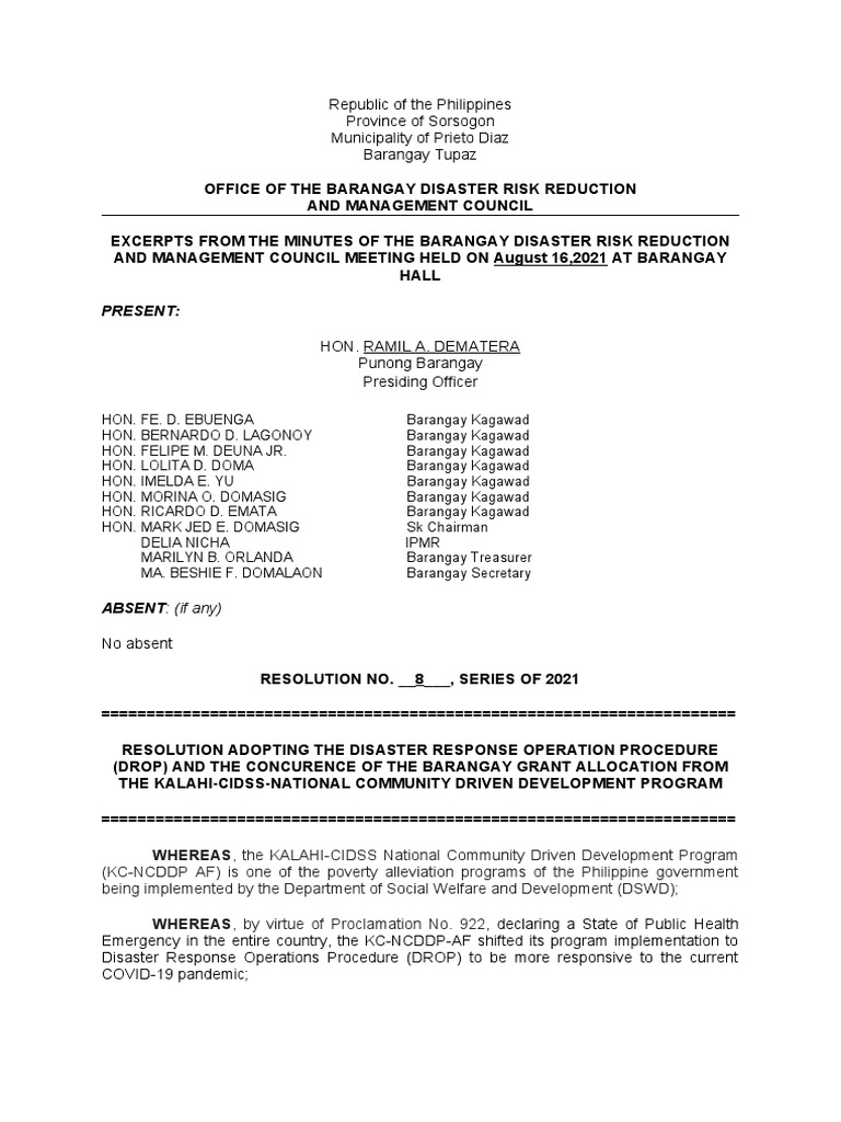 BDRRMC Resolution 1 | PDF | Economies | Government