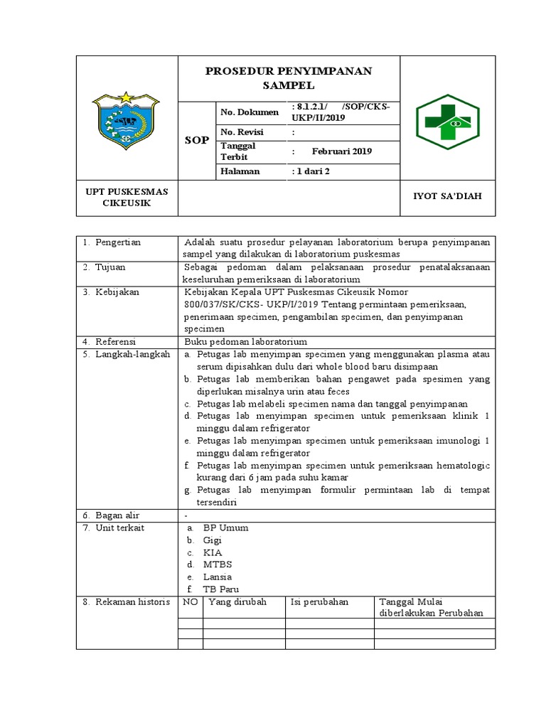 Prosedur Penyimpanan Sampel | PDF | Kesehatan Holistik | Teknologi & Rekayasa