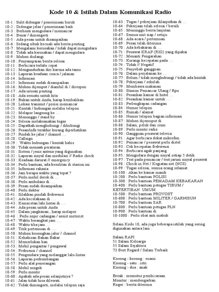 Kode 10 & Istilah Dalam Komunikasi Radio | PDF