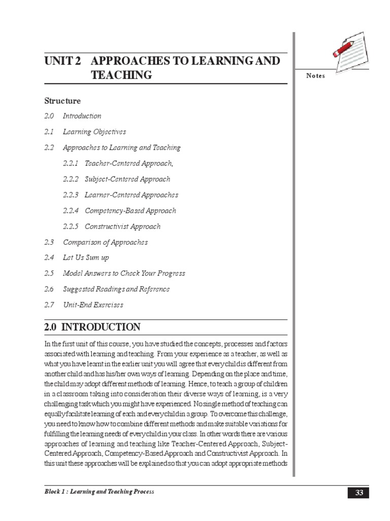 Unit 2 Approaches To Learning and Teaching: Structure | PDF | Teaching ...
