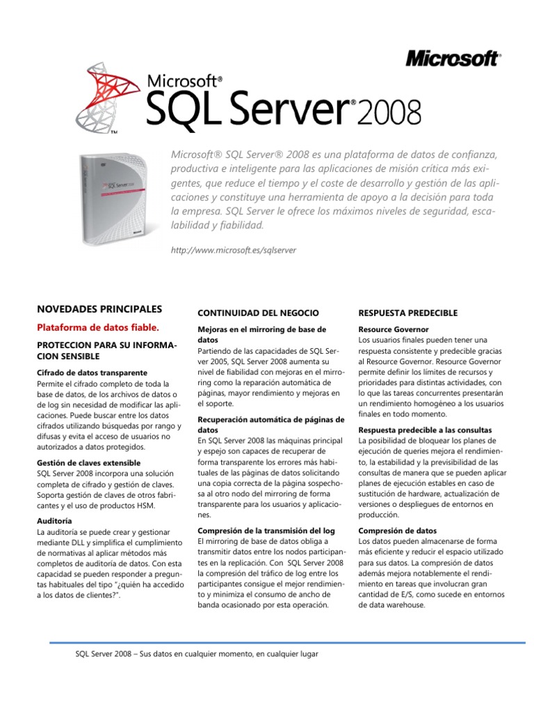 SQL Server 2008 Datasheet | PDF
