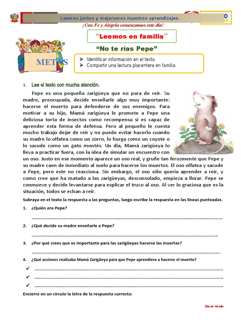 Comprensión Lectora - No Te Rías Pepe | PDF