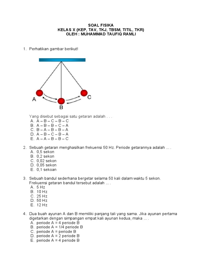 Soal Fisika X (Kep, TKR, TKJ, Tav, TBSM, Titil) | PDF