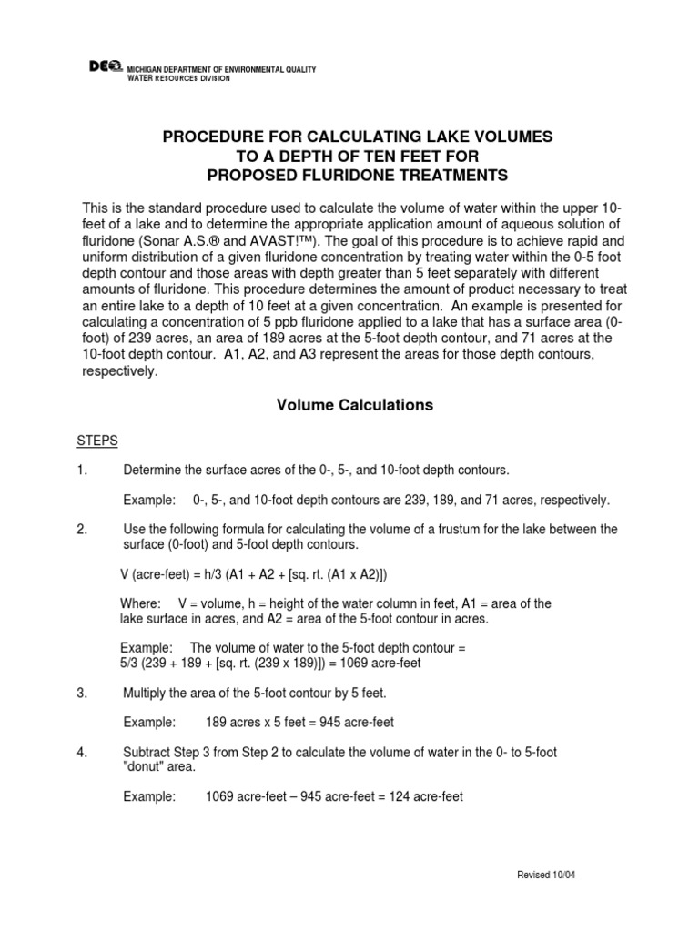 Lake Volume Calculations | PDF | Area | Volume