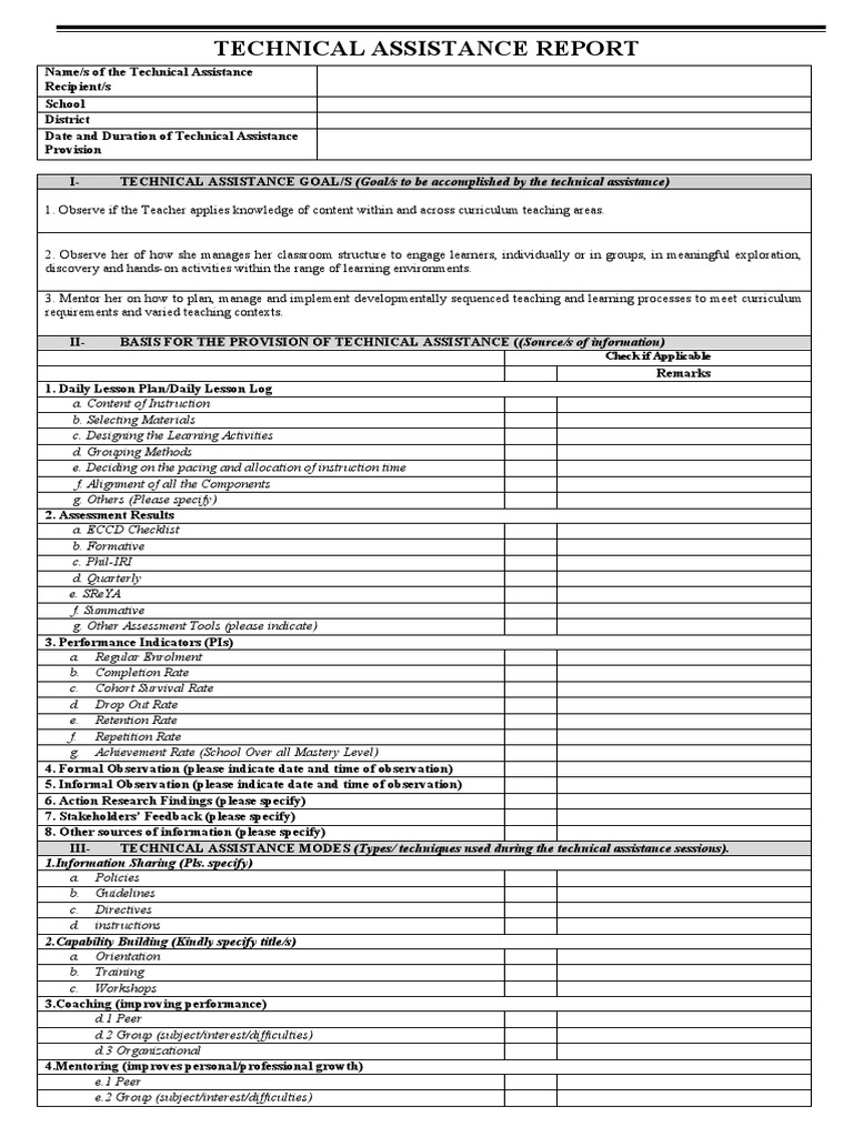 Technical Assistance Report Template | PDF | Teaching Method | Learning