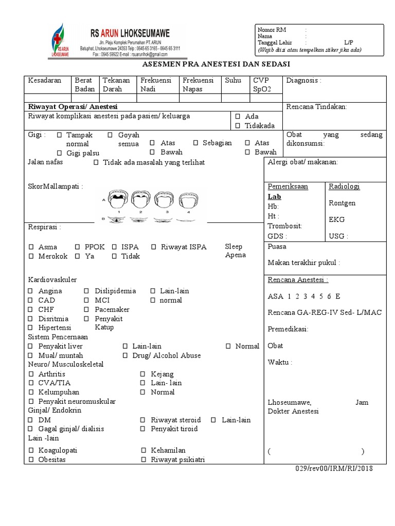 RM 029 Asesmen Pra Anestesi & Sedasi | PDF