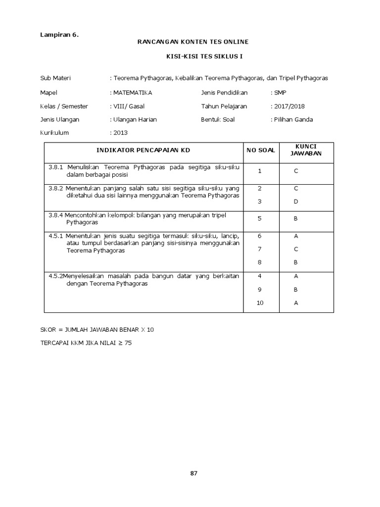 Contoh Instrumen Hasil Belajar Tes Pilihan Ganda | PDF