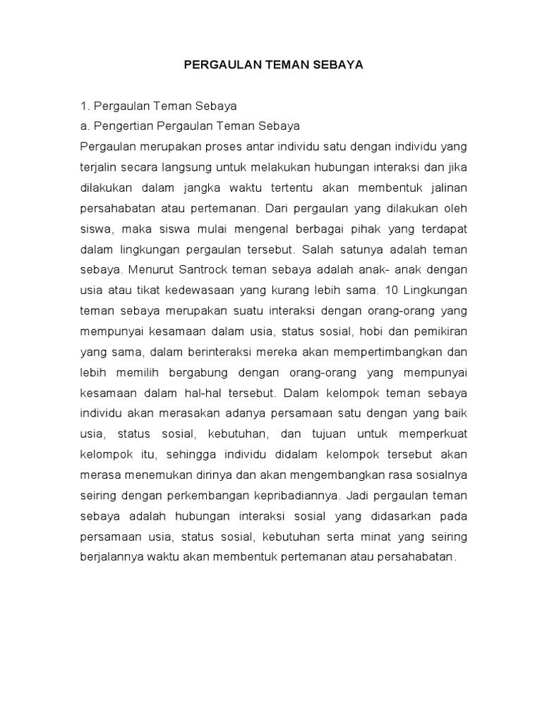 Materi 10 - Pergaulan Teman Sebaya | PDF