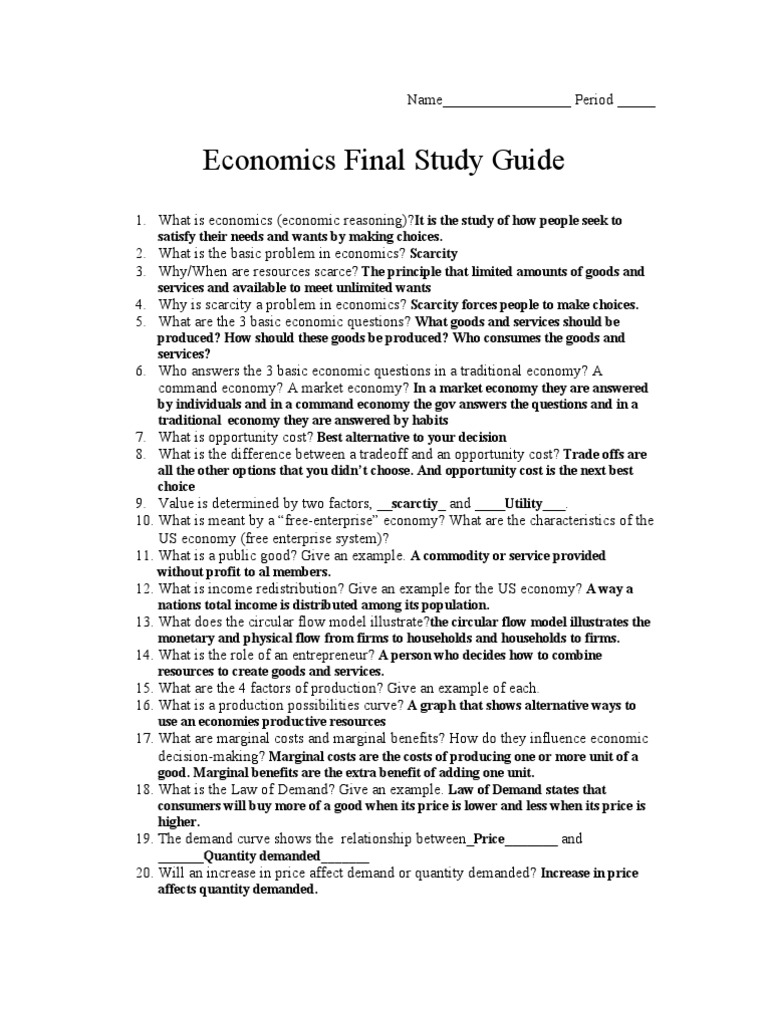Economics Final Study Guide | PDF | Demand | Supply (Economics)