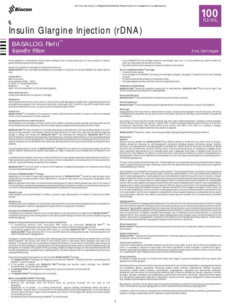 Insulin Glargine Injection (rDNA) : Basalog Refil | Download Free PDF ...