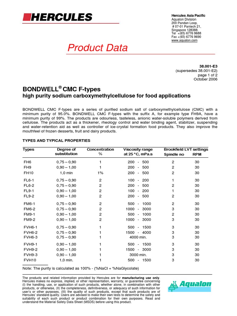 Bondwell CMC F-Type Development Data Sheet | PDF | Chemistry | Materials
