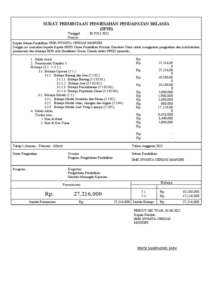 Format Laporan SP3B Per Tahap 1 | PDF