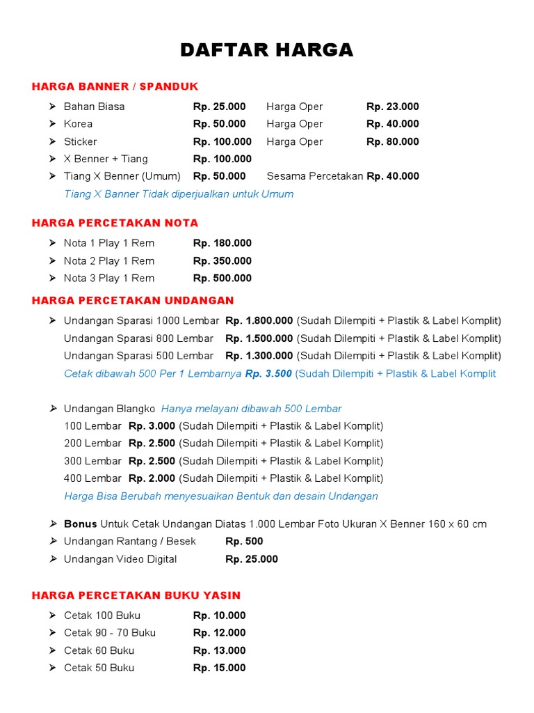 Harga Banner | PDF