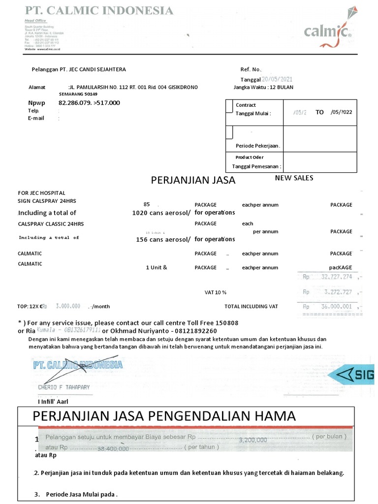 Perjanjian Jasa Pengendalian Hama JEC | PDF