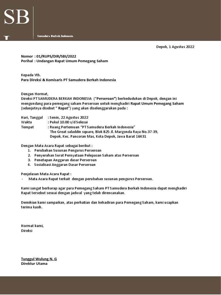 001 - Draft Undangan RUPS | PDF