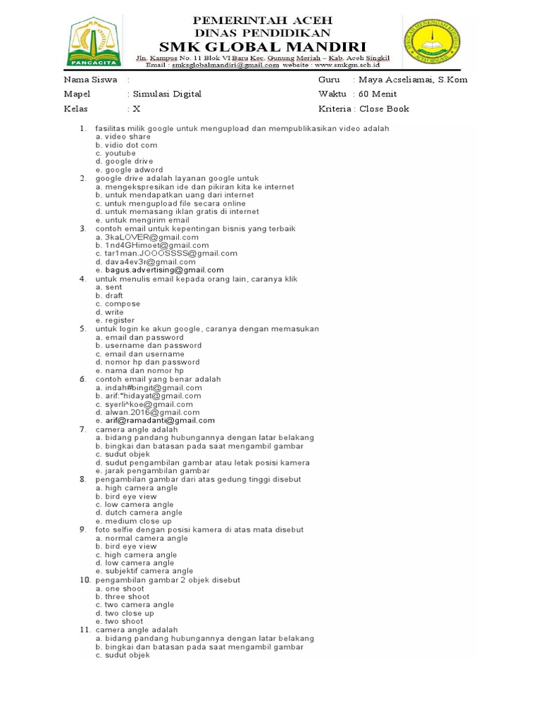 Soal Simulasi Digital Kls X TKJ | PDF