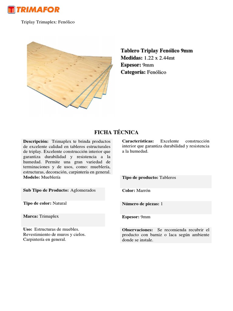 Triplay Trimaplex Fenolico 9mm | PDF