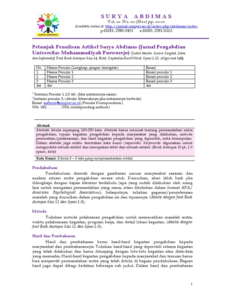 Template Artikel Jurnal Surya Abdimas 2021 | PDF