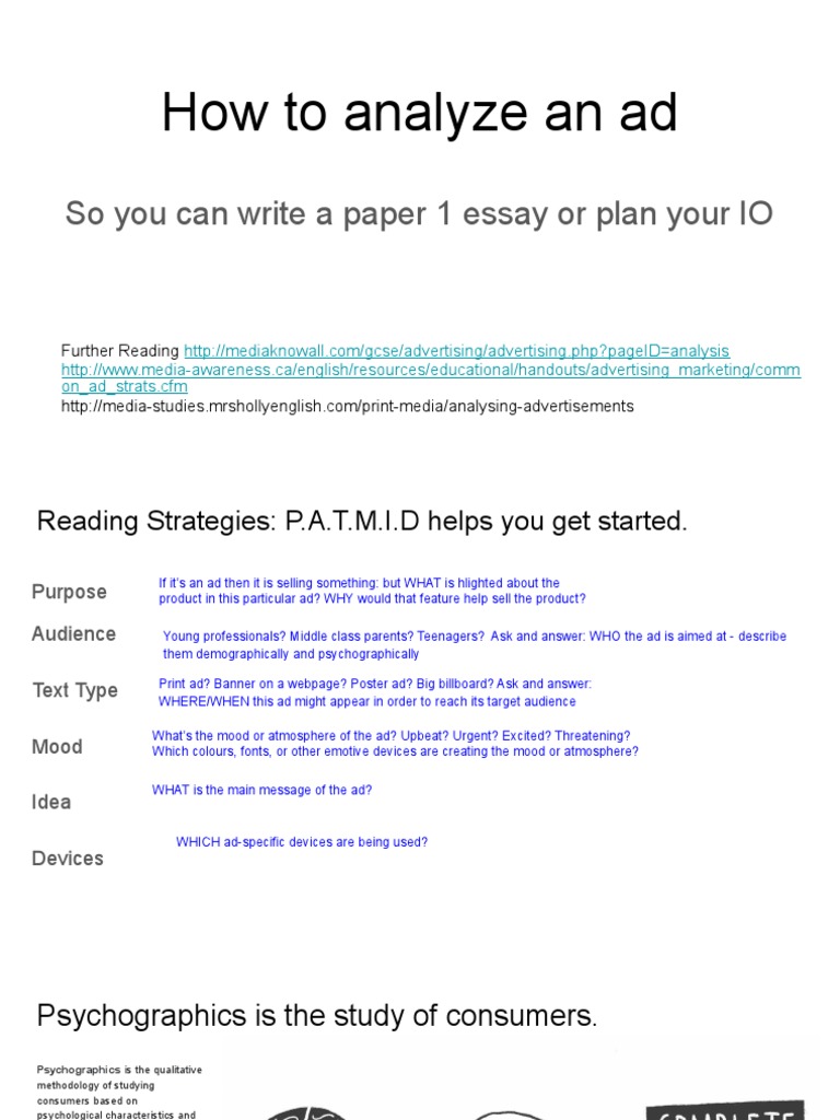 How To Analyze An Ad: So You Can Write A Paper 1 Essay or Plan Your IO ...