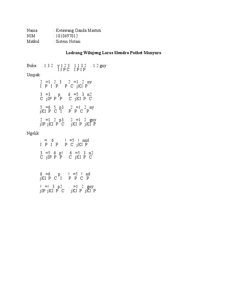 Notasi Kepatihan LDR Wilujeng (Ketawang G M) | PDF | Teaching Methods ...