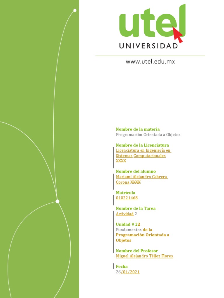 Actividad 2 Programaci N Orientada A Objetos | PDF | Java (lenguaje de ...