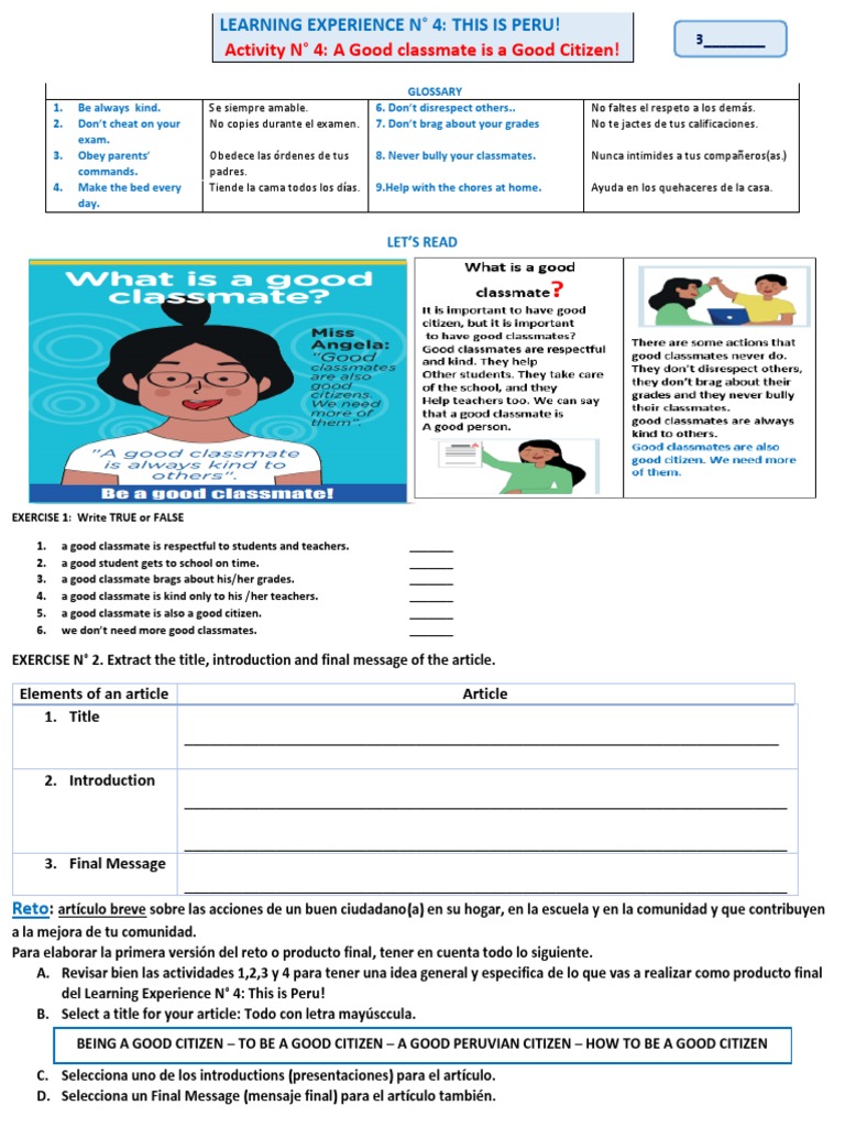 3°año-Impreso-A Good Classmate Is A Good Citizen | PDF | Crecimiento ...