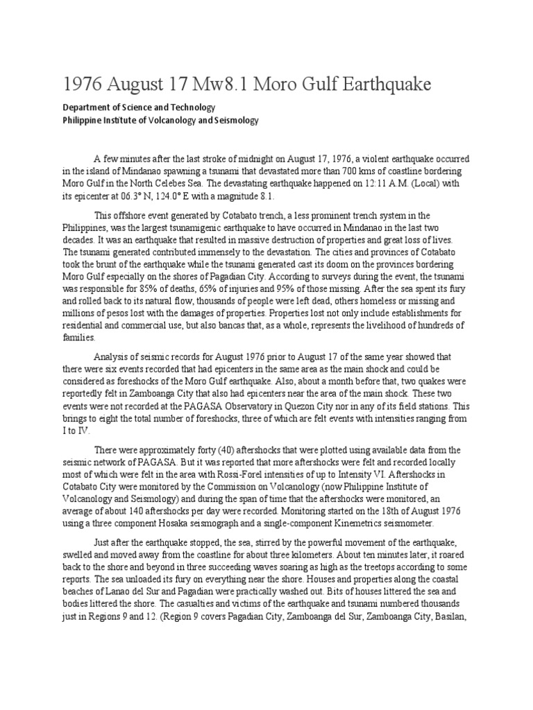 1976 August 17 Moro Gulf Earthquake News | PDF | Earthquakes | Tsunami