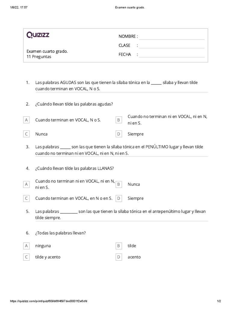 Examen Cuarto Grado | PDF | Fonología | Idiomas