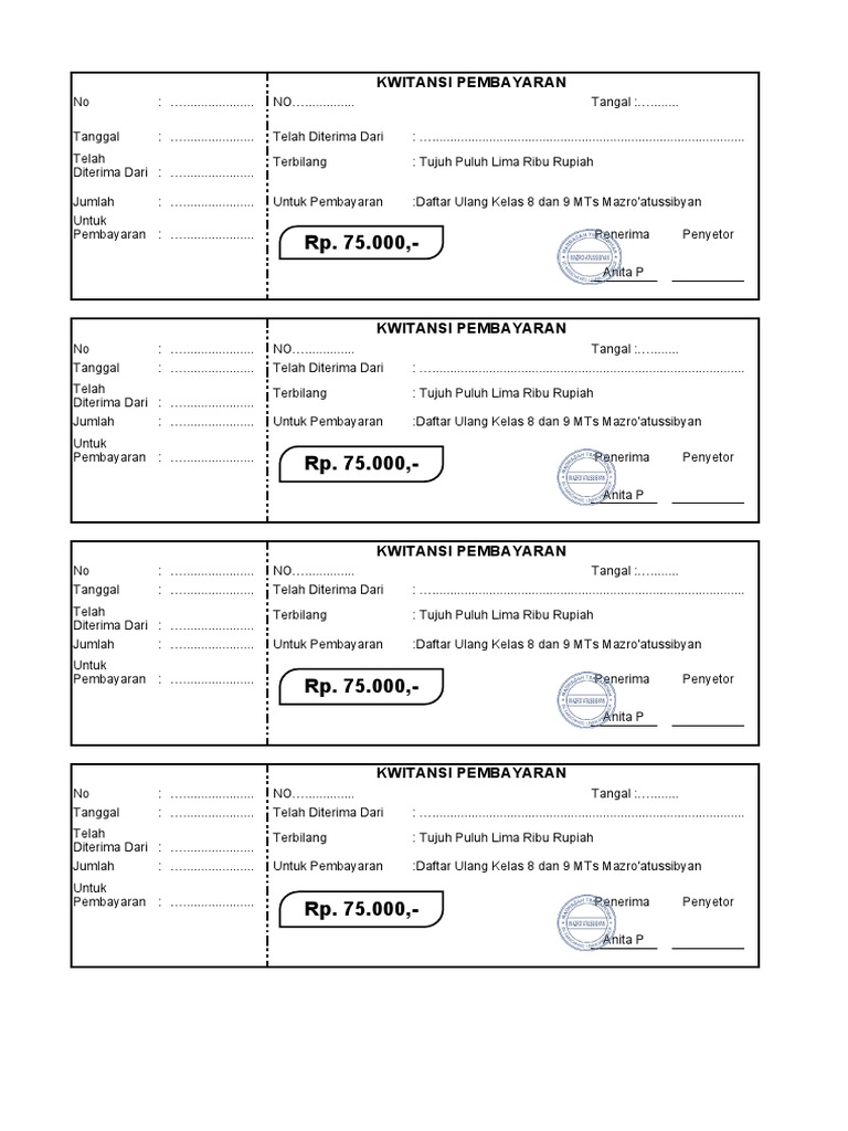 Template Kwitansi Pembayaran Excel | PDF