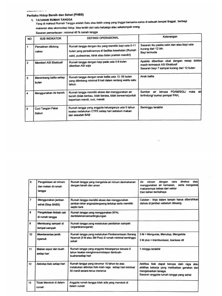 Definisi Operasional PHBS RT | PDF