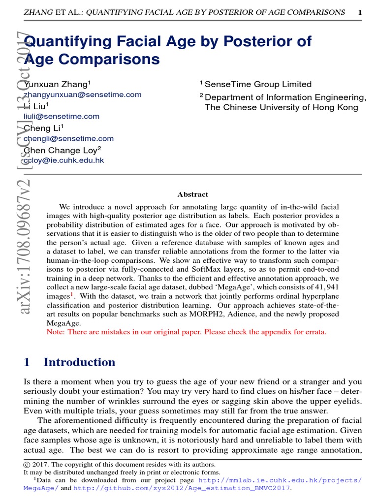 Quantifying Facial Age by Posterior of Age Comparisons: Megaage | PDF ...