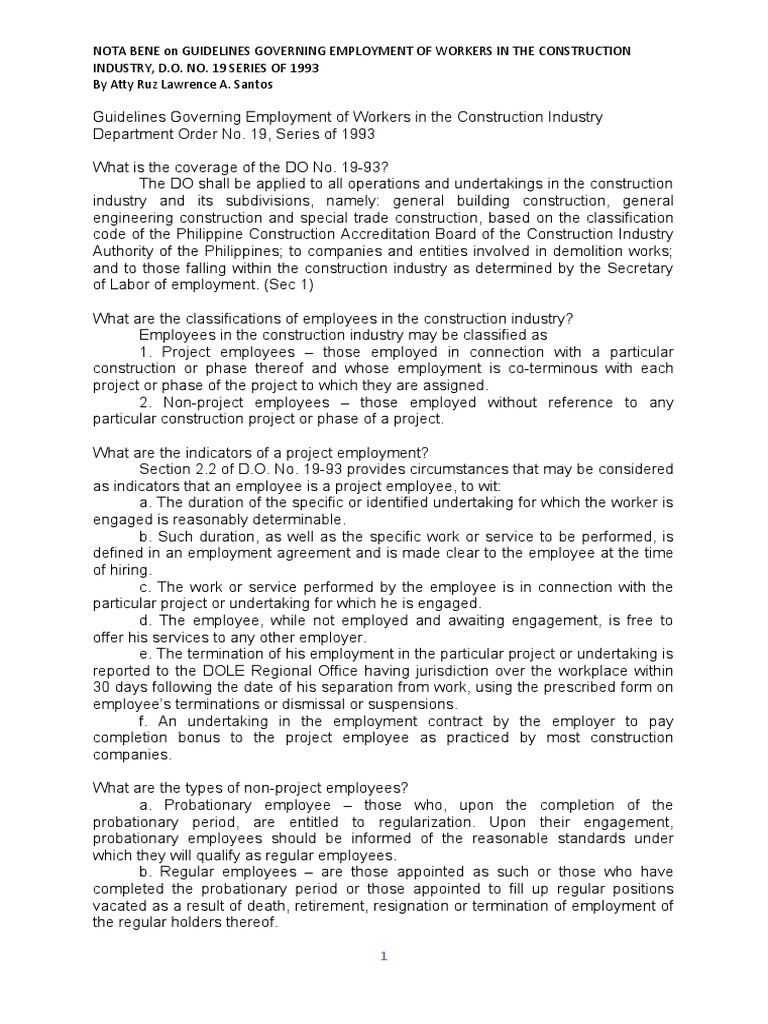 Guidelines Governing The Employment of Workers in The Construction ...