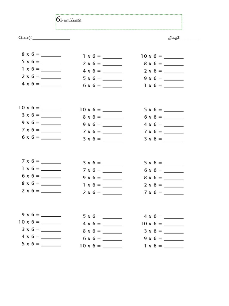 Lembaran Kerja Sifir Enam | PDF